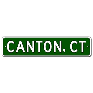 Canton, Connecticut - USA City and State Street Sign - Personalized Metal Street Sign, Man Cave Destination Sign, Perfect Idea, Pub Bar Wall Decor - 4x18 inches