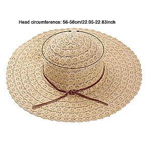 Women Sun Hat Summer Beach Straw Hat Wide Brim Foldable Cap UV UPF 50 Floppy Hat for Outdoor Travel (Khaki)