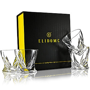 ELIDOMC 10OZ Whiskey Glasses With luxurious Giftbox, Sturdy Set of 4 Cocktail Glasses With Weighted Bottom, Perfect Whiskey Gifts for Men to Drink Whiskey Scotch Cocktail Vodka Bourbon