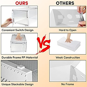 XiangGuanQianYing Shoe Box,6 Pack Large Shoe Boxes Clear Plastic Stackable,Space Saving Foldable Shoe Organizer Boxes