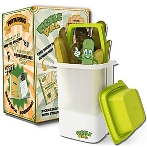Pickle Pal Pickle Container with Strainer | Jalapeno Container with Pickle Grabber | Pickle Jar with Strainer Flip for Olives, Fruit, Veggie Containers | Pickle Holder 40 oz | Chamoy Pickle Kit