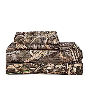 VISI-ONE Microfiber Shadow Grass Habitat King Sheet Set Lightweight Camouflage Sheet Set with Pillow Case - Soft and Cozy 4 Piece Bed Sheet Set with 13 Inch Deep Pocket - (78 x 80 Inches)