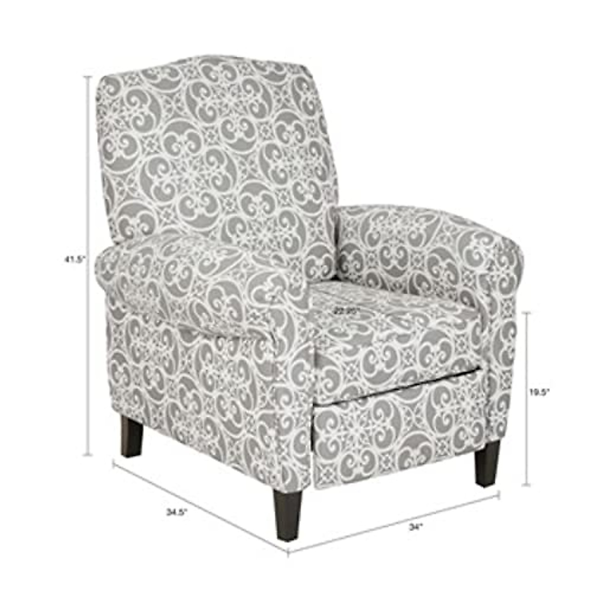 Madison Park Kirby Recliner Chair - Solid Wood, Plywood, Rolled Back Button Tufted Accent Armchair Modern Classic Style Family Room Sofa Furniture, Grey