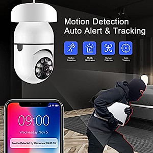 Wireless WiFi Light Bulb Security Camera, Support 5GHz/2.4GHz 1080P 360 Light Socket Security Cameras with 2-Way Talk, Smart Motion Detection Night Vision APP Alarm Events for Indoor/Home