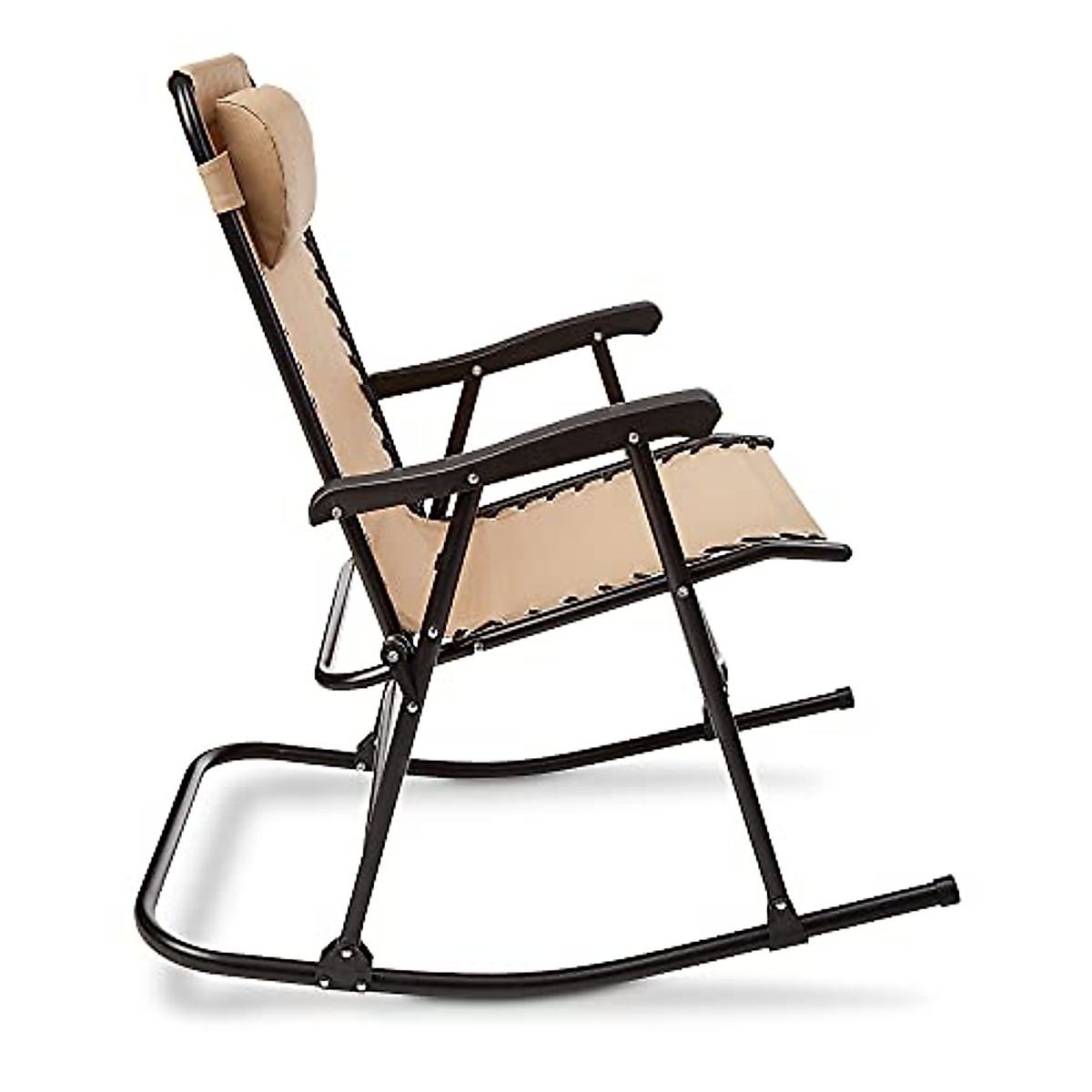 Amazon Basics Outdoor Textilene Zero Gravity Folding Lounge Rocker with Pillow,Alloy Steel, Beige