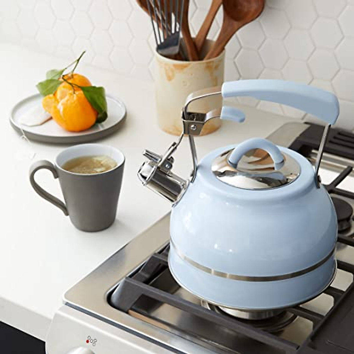Park City Trading Company Bella Stainless Steel Whistle Kettle (Blue) - whistling tea kettle for stove top - stovetop kettle and whistle pot - Stainless Steel Teakettle for Tea, Coffee