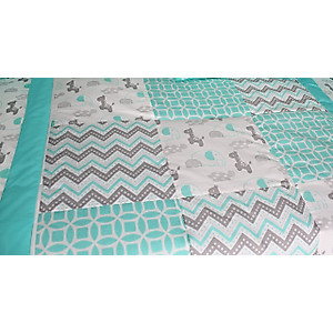 BabyFad Animal Print Turquoise 9 Piece Baby Crib Bedding Set 100% Cotton