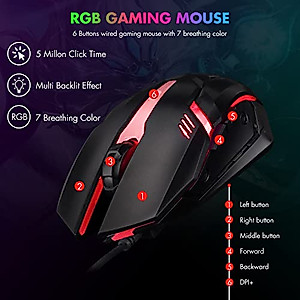 CHONCHOW 87 Keys TKL Gaming Keyboard and Mouse Combo, Wired LED Rainbow Backlit Keyboard 800-3200 DPI RGB Mouse, Gaming for PS4 Xbox PC Laptop Mac