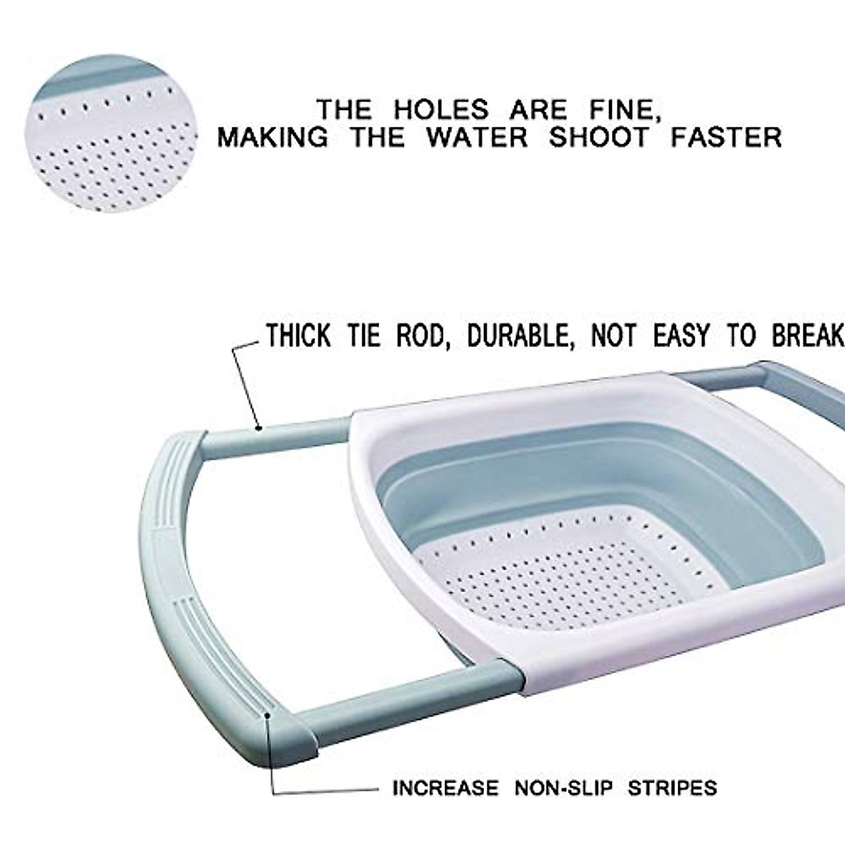 DLD Kitchen Collapsible, Collapsible Silicone,Colander Strainer Over The Sink Vegetable, Fruit Colanders Strainers With Extendable Handles, Folding Strainer for Kitchen (Gray&white)