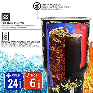 JIU HONG CHAO 30oz Sunflower Stainless Steel Tumblers Travel Cofee Mugs with Lid Sun Flower Cups Cow Skull Insulated Cup Sunflower Gifts for Women Adults (Bullskull flower)