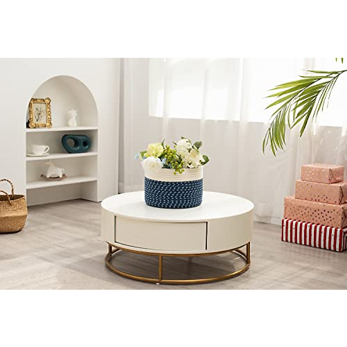 LixinJu Small Baskets for Organizing Small Woven Basket Set of 2 Blue Small Rope Basket Set with Handle for Toy Cotton Round Storage Kids Baby Dog Cat Gifts, 9.5"x9.5"x7"