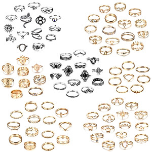 JOERICA 92Pcs Knuckle Rings Set for Women Vintage Boho Aesthetic Rings Pack Stackable Midi Joint Finger Rings Gold and Silver Tone Rings for Women Set