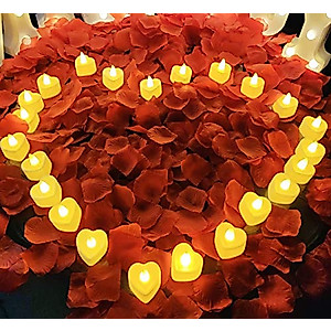 Marry Me Sign Proposal Decorations with 2000pcs Rose Petal and Candles LED Flameless Tealight Fake Candles and Red Rose Petals for Romantic Night Marry Me Lights Weddings