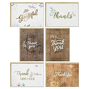 Hallmark Thank You Cards Assortment, Rustic Flowers (48 Thank You Notes with Envelopes) & Thank You Cards Assortment, Rustic Kraft (48 Thank You Notes with Envelopes), Grey (5STZ1160)