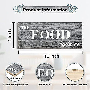 Creoate 4 Pieces Bless Food Family Love Signs for Kitchen Wall Decor Plaque, Home Farmhouse Rustic Decor, Wood Wall Hanging Decorations for Dining Room Kitchen, Christmas Gift for Home, Small (4 x 10 IN X4)