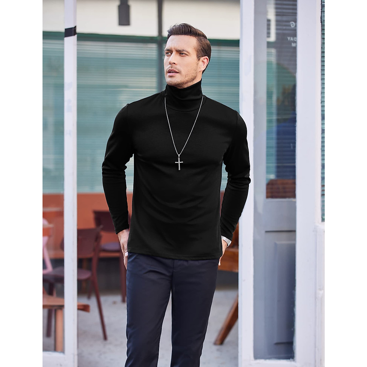 COOFANDY Men's Slim Fit Basic Turtleneck T Shirts Casual Knitted Pullover Sweaters Black