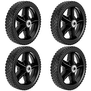 PINGEUI 4 PCS 8 Inch Plastic Spoked Wheel, Plastic Wheel with Diamond Tread, Replacement Tire Assembly for Hand Trucks, Lawn Mowers, Utility Carts