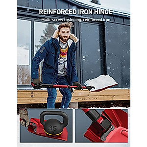 AstroAI 39" Folding Snow Shovel for Car, Extendable Snow Shovel with Thickened Aluminum Handle and Reinforced Iron Hinge, Portable and Multifunctional for Cars, Snowmobiles, Camping and Mud, Red