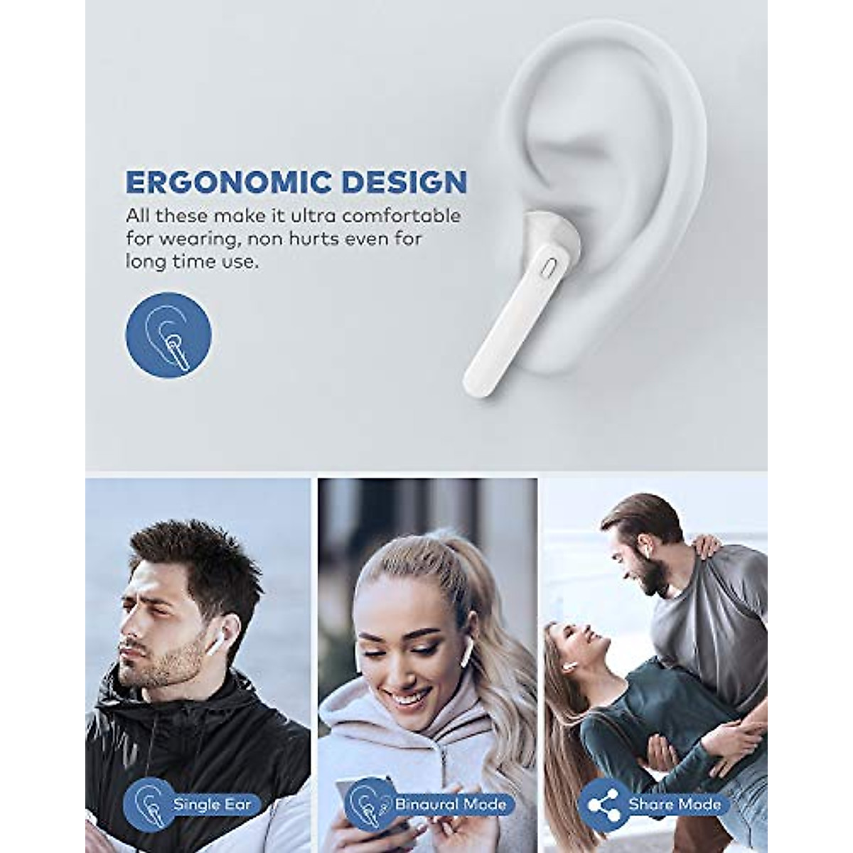 BEBEN Wireless Waterproof Earbuds, Bluetooth in-Ear Stereo Headset Earphones with USB C Charging Case Built in Mic, Compatible for iPhone Android, 31H Cyclic Playtime Headphones for Sport (White)…