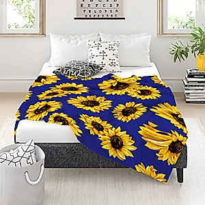 Positive Sunflower Blanket Gifts for Girls Boy, Blue Floral Throw Blanket Sunflower Gift for Sunflower Lover Decor Plush Soft Lightweight Flannel Fleece Blankets for Sofa Couch Chair 60x50In Teens