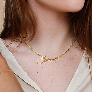 Corissy Personalized Name Necklace with Heart, Custom 18K Gold Plated Name Necklace with Birthstone, Customized Jewelry Gifts for Women