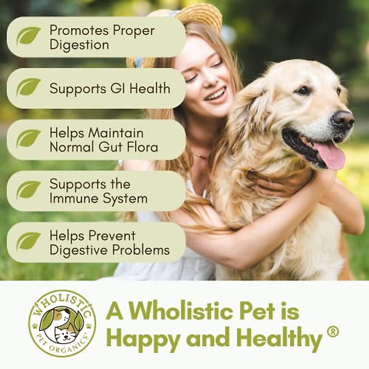 Wholistic Pet Organics: Dog Probiotics and Digestive Enzymes Powder Dog Prebiotic and Probiotic Supplement Prevents Upset Stomach Gut Health Probiotics for Dogs and Puppies Stool Ease for Dogs