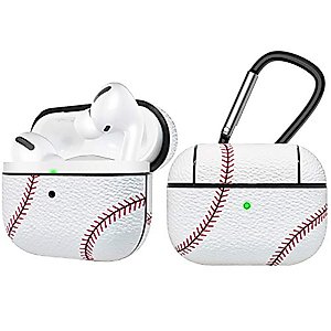 Tekcoo AirPods Pro Case, [Front LED Visible] AirPods Accessories Cover Compatible with Apple Airpods Pro 2019 Protective PC Plastic Inner + PU Vegan Leather Pattern Skin & Keychain [Baseball]