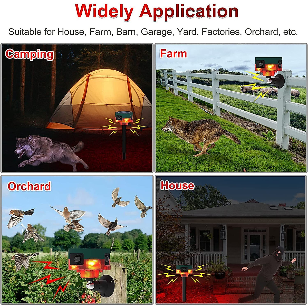 WONFAST Solar Sensor Security Alarm Lights Outdoor, 360° Motion Detector LED Flashing Strobe Light Warning Lamp Built-in 13Sounds,129db Loud Siren Sound for Home Farm Barn Villa Yard (Red-1)