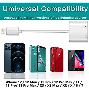 [Apple MFi Certified] iPhone Headphones Adapter & Splitter, 2 in 1 Dual Lightning Charger Cable Aux Audio Adapter Converter for iPhone 12/11/XS/XR/X/8/7/6/iPad, Support Calling+Charging+Music Control