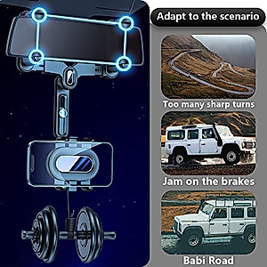 softcute Rearview Mirror Phone Holder for Car,360°Rotatable and Retractable Car Phone Holder, Four Corners Fixed Anti-Shake Design for All Phones and All Car Rearview Mirror with Button