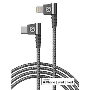 GALVANOX Right Angle Lightning to USB-C Cable (Apple MFi Certified) Braided iPhone Charger L-Shape Cord for Fast Charging iPhone 12/13/14 Pro Max/SE/11/Xs/XR