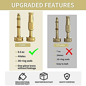 Besiter Garden Hose Nozzle High Pressure, 4" Brass Hose Sprayer Nozzle Heavy Duty with 10 Garden Hose Rubber Washers, Water Hose Nozzle for Washing Cars, Watering Garden, 2 Pack