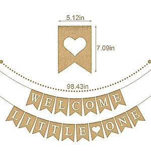 Rainlemon Jute Burlap Welcome Little One Banner Rustic Baby Shower Gender Reveal Party Decoration Supply