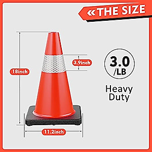 RoadHero (8 Pack) Traffic Safety Cones 18 Inch, PVC Cone with Black Weighted Base, Orange Cones with Reflective Collar, Cones for Parking Lot, Construction Events, Road Safety