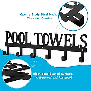 Pool Towel Rack Outdoor Towel Drying Rack Beach Towel Holder Poolside Towel Storage Wall Mounted Metal Hooks for Bath Towel, Robe Swimsuit, Coat, Bag, Keys