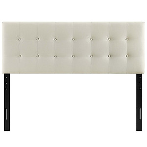 Modway Emily Tufted Button Linen Fabric Upholstered Queen Headboard in Ivory