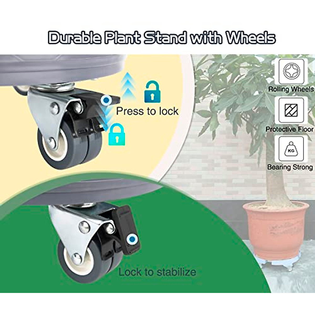 IVONNEY Large Plant Stand with Wheels, Adjustable Rolling Plant Caddy 14.6-20 Inch, Heavy Duty Plant Dolly with Wheels for Outdoor Planters, Garden Pot Mover (440lbs Capacity)