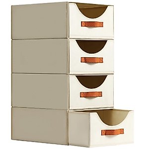 Homsorout Closet Organizers and Storage - Large Stackable Storage Bins with Drawer, Fabric Bins for Organization, Collapsible Storage Drawers Organizer for Bedroom, Living Room, 4 Pack, Beige