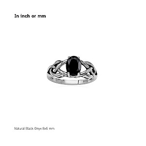 Silvershake 1.5 ct Natural 8X6mm Oval Black Onyx Stone 925 Sterling Silver Celtic Knot Solitaire Ring Jewelry Size 11.5