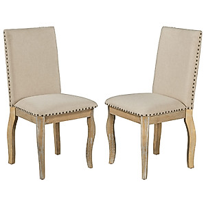HESIEU Farmhouse Dining Chairs Set of 4 Upholstered Fabric Kitchen Chairs with Antique Bronze Nailhead Decor High Back Chair Solid Wood Legs for Dining Room Kitchen Living Room (Natural Wood Wash)