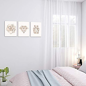 SUMGAR Fashion Wall Art Pink Wall Decor for Girls Bedroom Nursery Bathroom,Rose Gold Flower Pictures Modern Canvas Paintings Framed Artwork Cute Mothers Day Gifts for Mom,12x16 inch 3 Panel