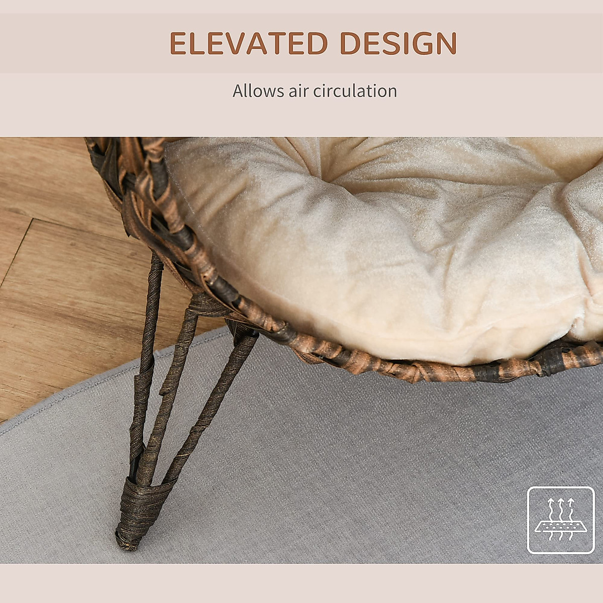 PawHut 20.6" Weaved Cat Bed, Elevated Hand-Woven Braided Banana Leaf Kitten House Condo with Cushion, Brown