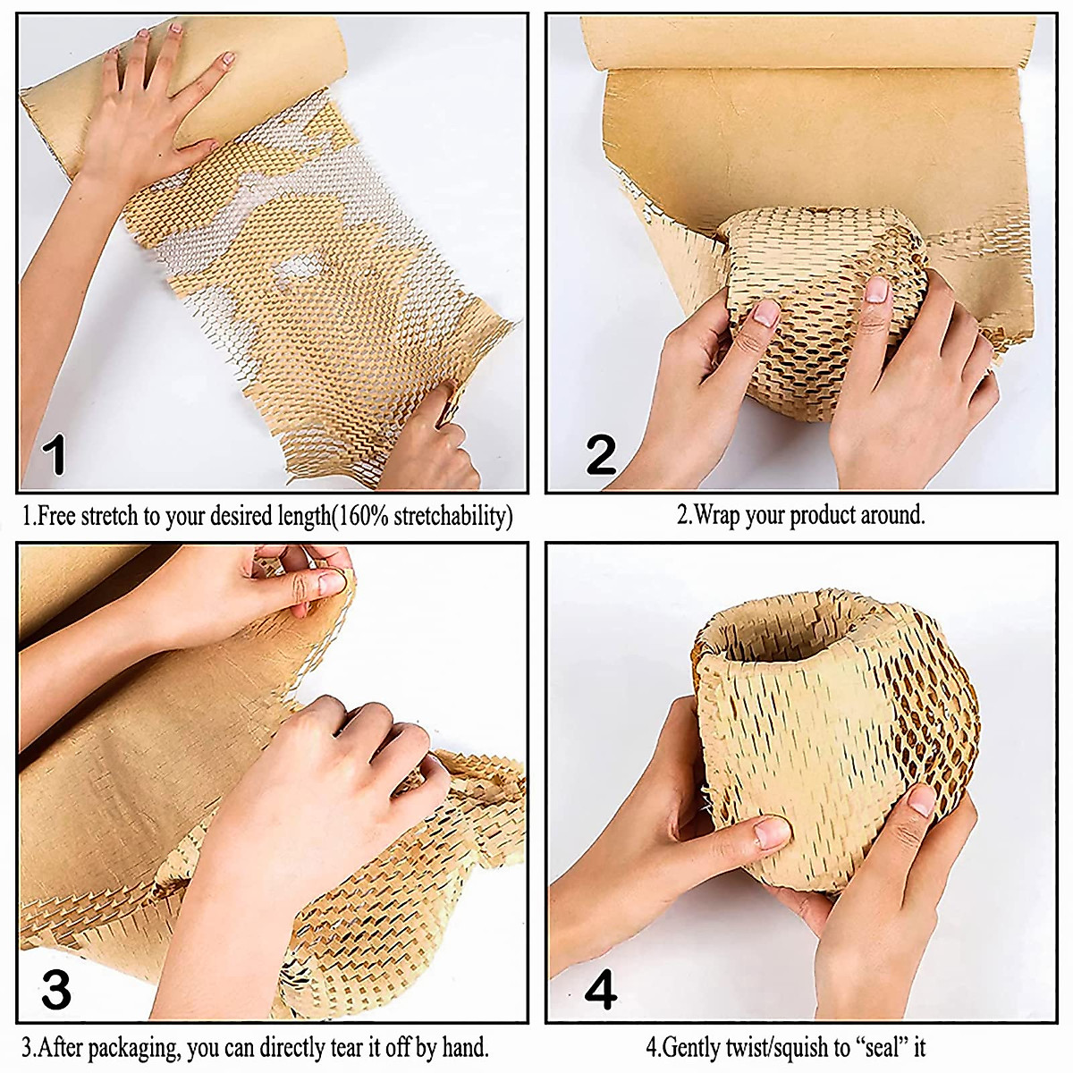 onesimcr Honeycomb Packing Paper Wrap 15"x131' Sustainable Alternative to Bubble Wrap for Moving/shipping/packing Roll with 20 Fragile Sticker Biodegradable & Fully Recylable