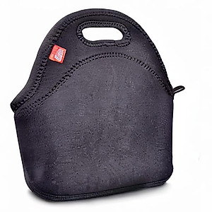 yookee home Black Lunch Bag, Insulated Lunch Box, Thick and Reusable Thermal Lunch Tote Bag, Small Neoprene Lunchbags with Zipper for Adults Kids Nurse Teacher School Work Outdoor Travel Picnic