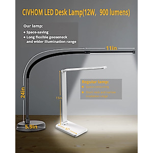 CIVHOM LED Desk Lamp, Swing Arm Architect Task Lamp with Long Flexible Gooseneck, 3 Color Modes, and USB Adapter, Dimmable Desk Light for Home/Office/Drafting/Reading/Piano
