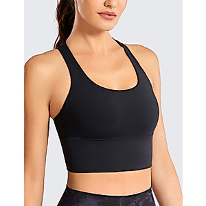 CRZ YOGA Strappy Longline Sports Bras for Women - Wirefree Padded Criss Cross Yoga Cropped Tank Tops Black Small