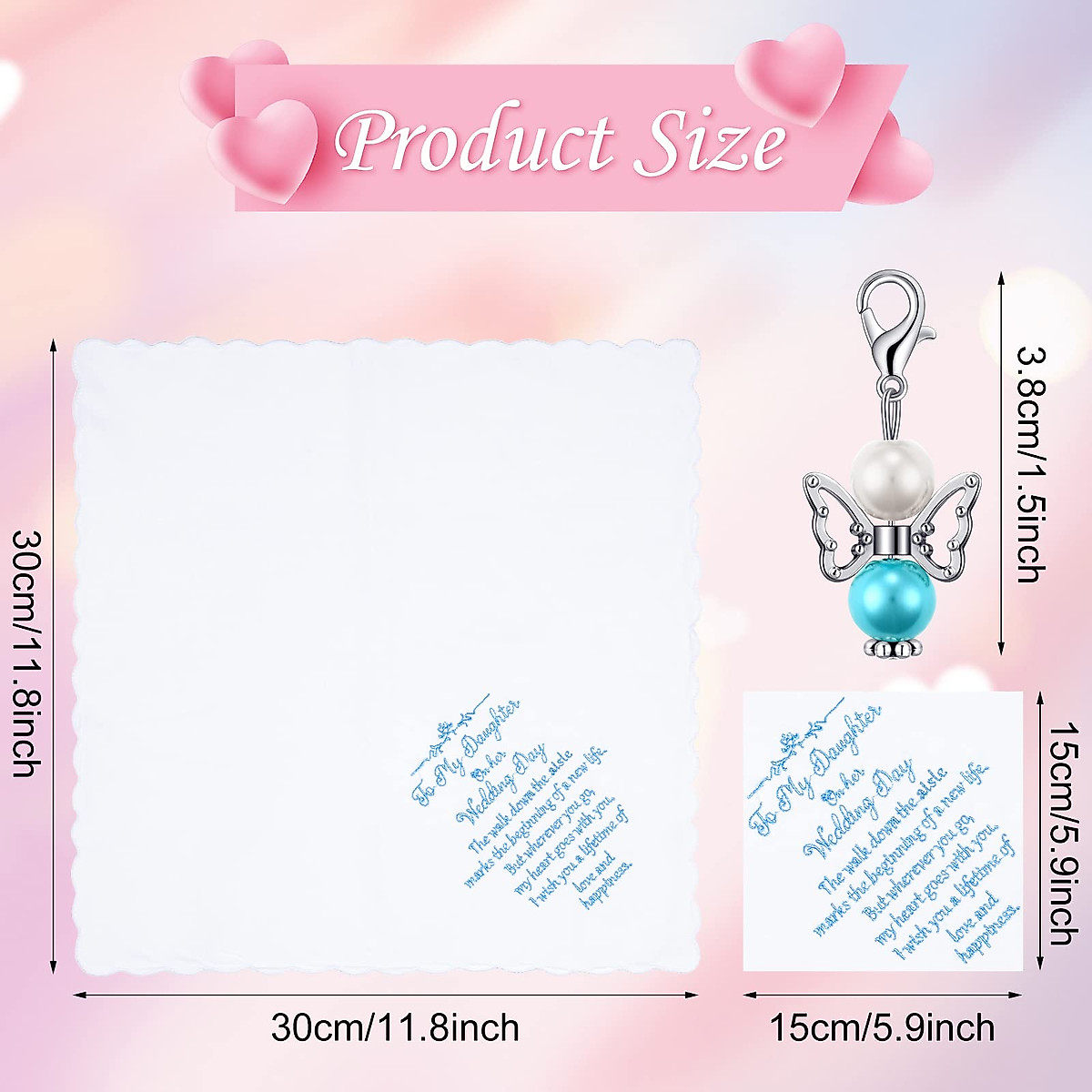 Tegeme Brides Handkerchief Wedding Handkerchief for Daughter Wedding Gift Keepsake Hankie and Angel Blue Bride Handkerchief (Elegant Style)