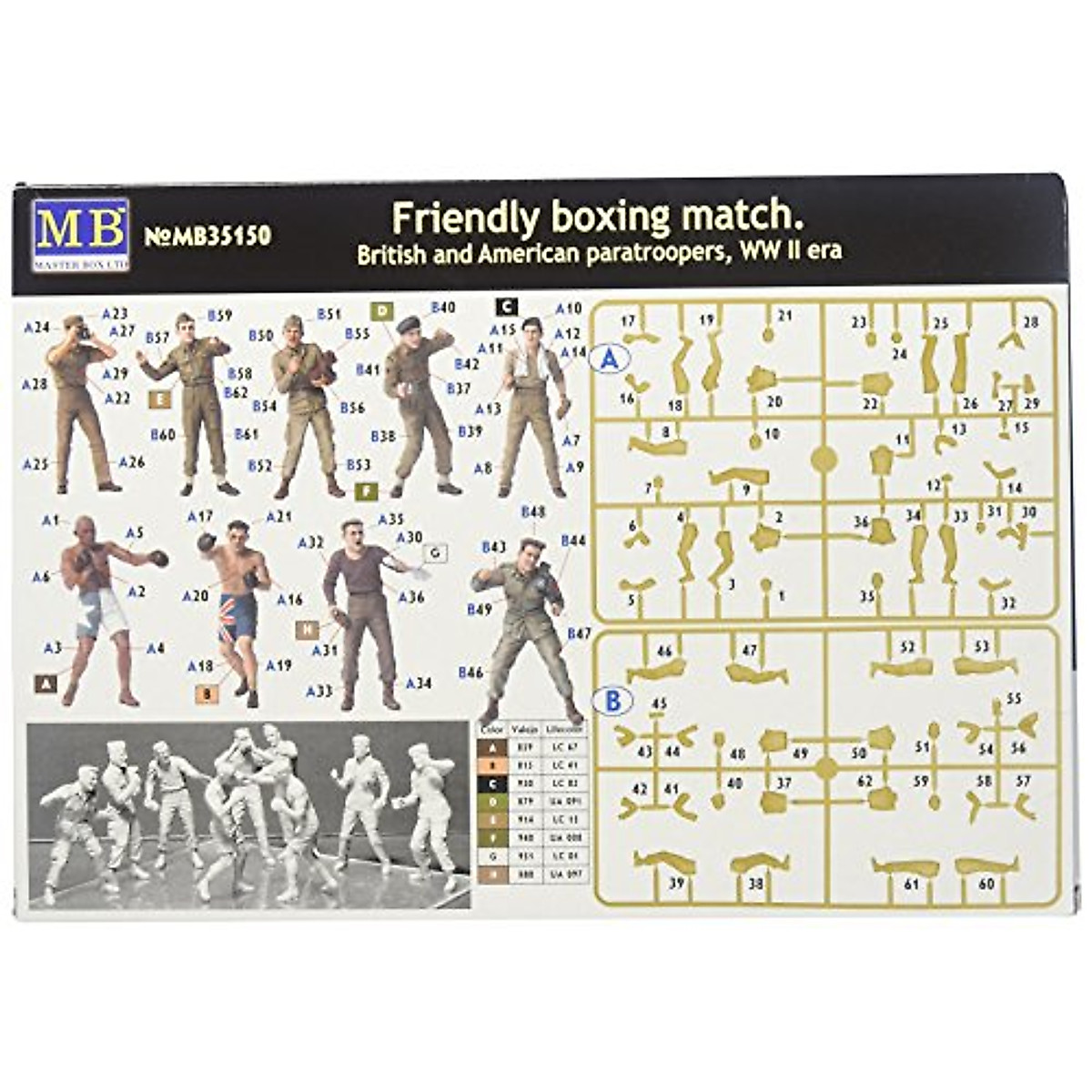 Master Box Models "Friendly Boxing Match" British and American Paratroopers WWII Era Model Building Kit (9 Figures Set), Scale 1/35