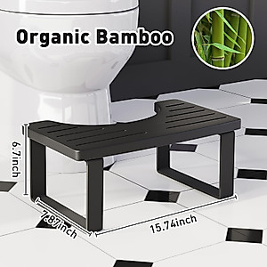 Squatting Potty for Adults, 7in Wooden Poop Stool Adult, Matte Black Bamboo Toilet Stool Squat Adult, Wood Pooping Stool for Bathroom, Toilet Foot Stool for Kids with Non-Slip Mat