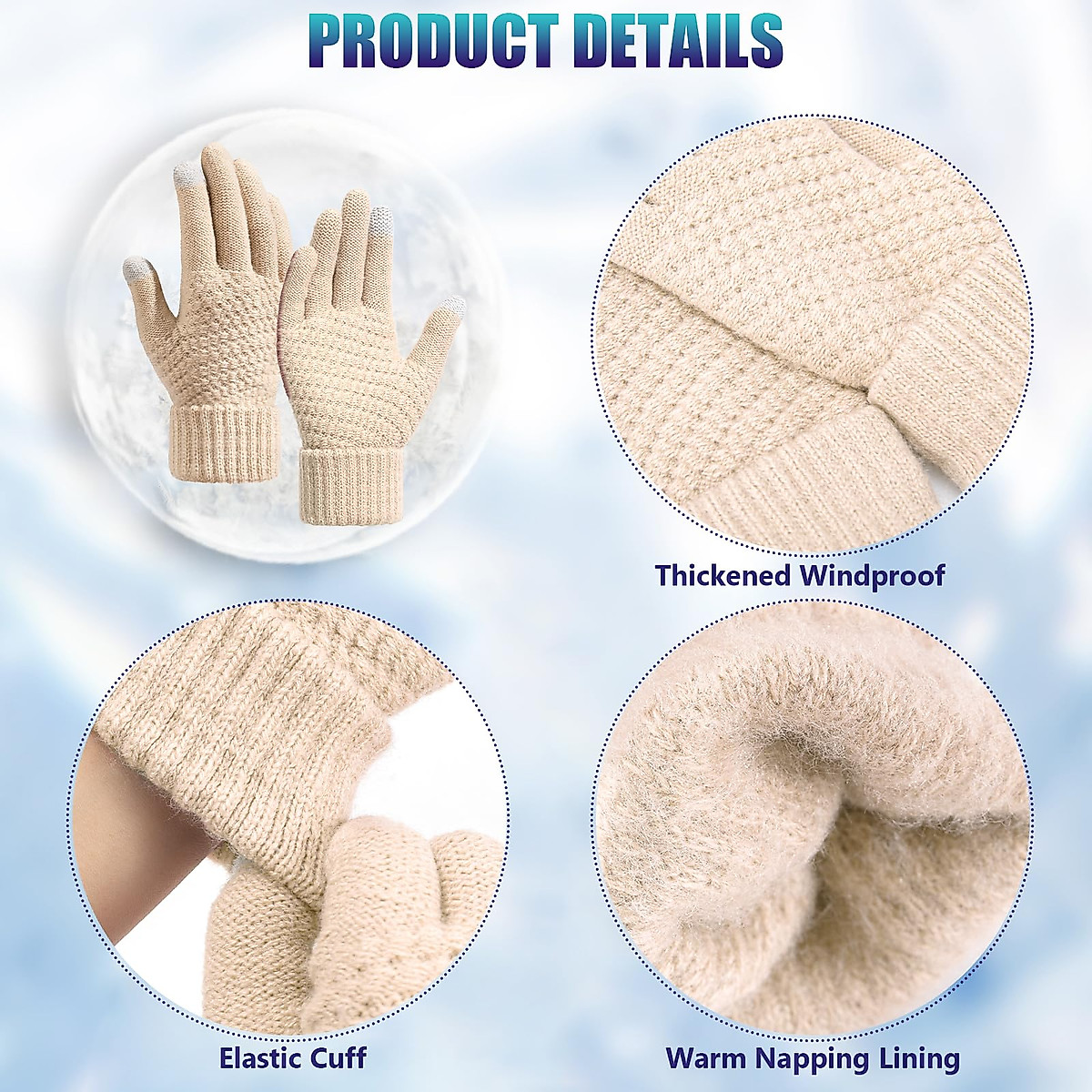 Trifabricy Womens Winter Gloves - Warm Soft Touchscreen Winter Gloves for Women, Elastic Cuff Knit Texting Gloves for Cold Weather, 2 Pairs